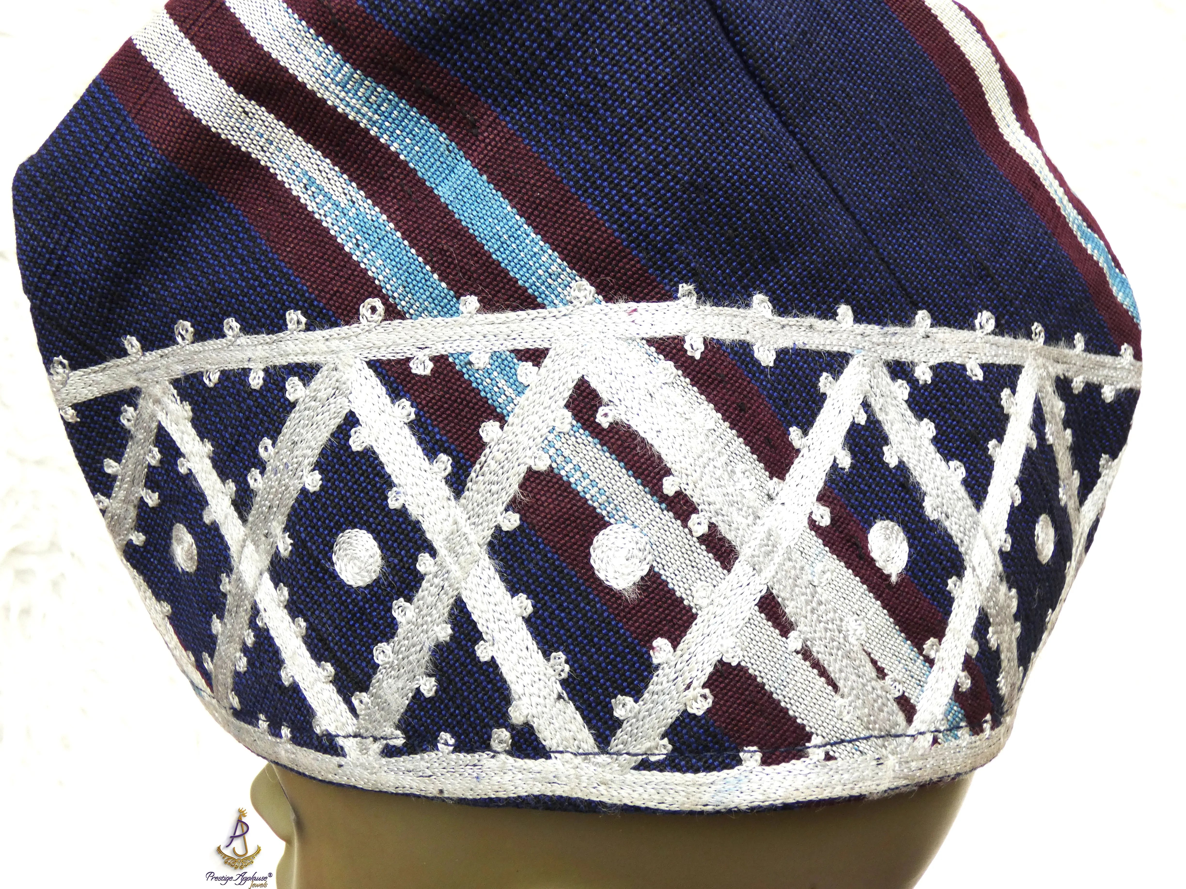 Dark Blue Yoruba Fila Hat Royal Embroidery Designs Aso Oke Groom Fila ...