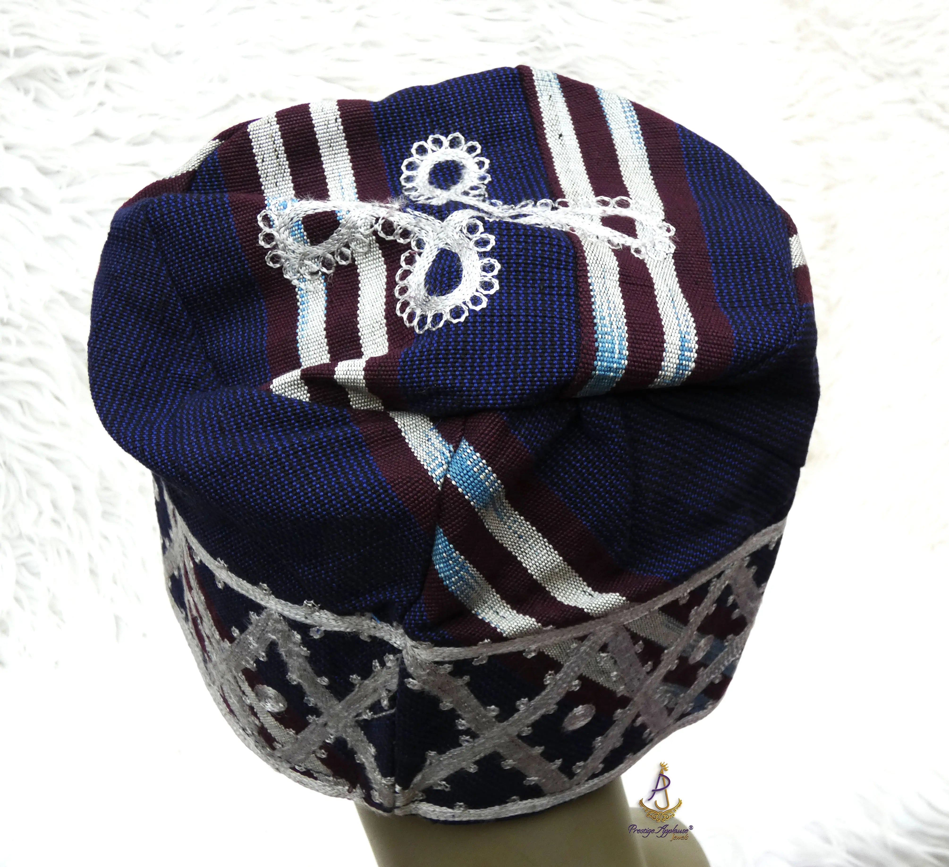 Dark Blue Yoruba Fila Hat Royal Embroidery Designs Aso Oke Groom Fila ...