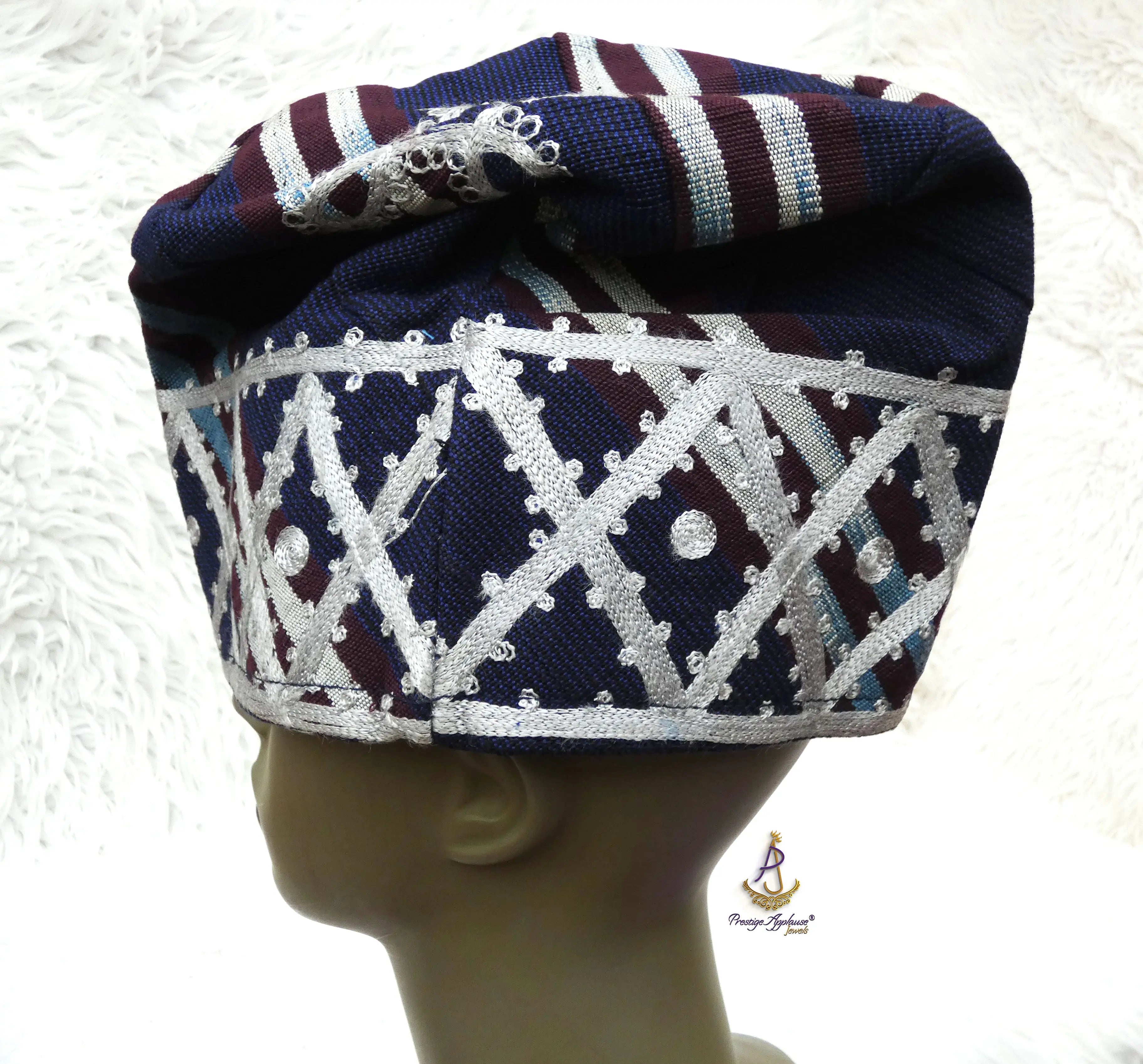 Dark Blue Yoruba Fila Hat Royal Embroidery Designs Aso Oke Groom Fila ...