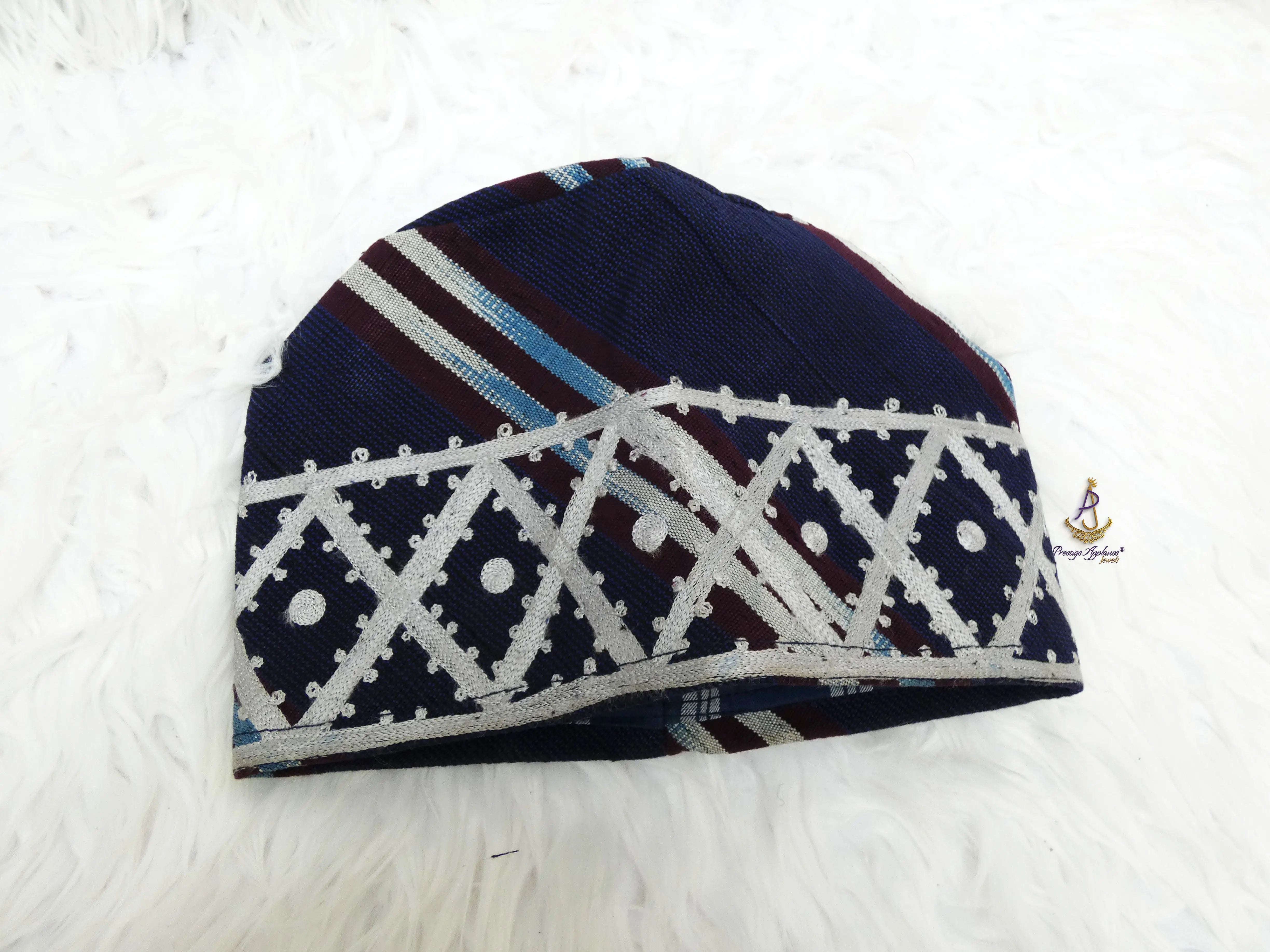 Dark Blue Yoruba Fila Hat Royal Embroidery Designs Aso Oke Groom Fila ...
