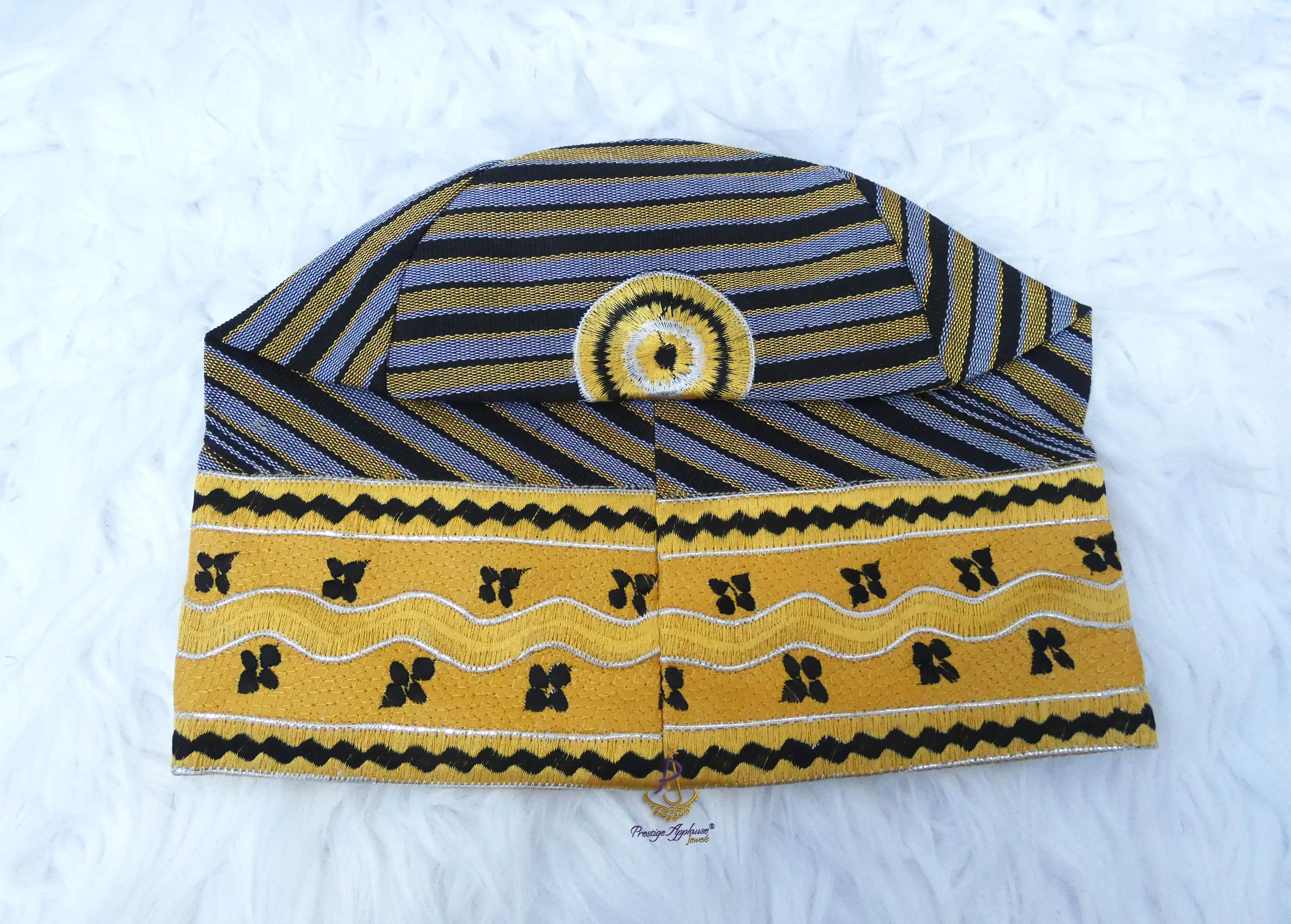 Gold 3 Tones Gold Black Grey Yoruba Fila Hat Royal Embroidery Designs ...