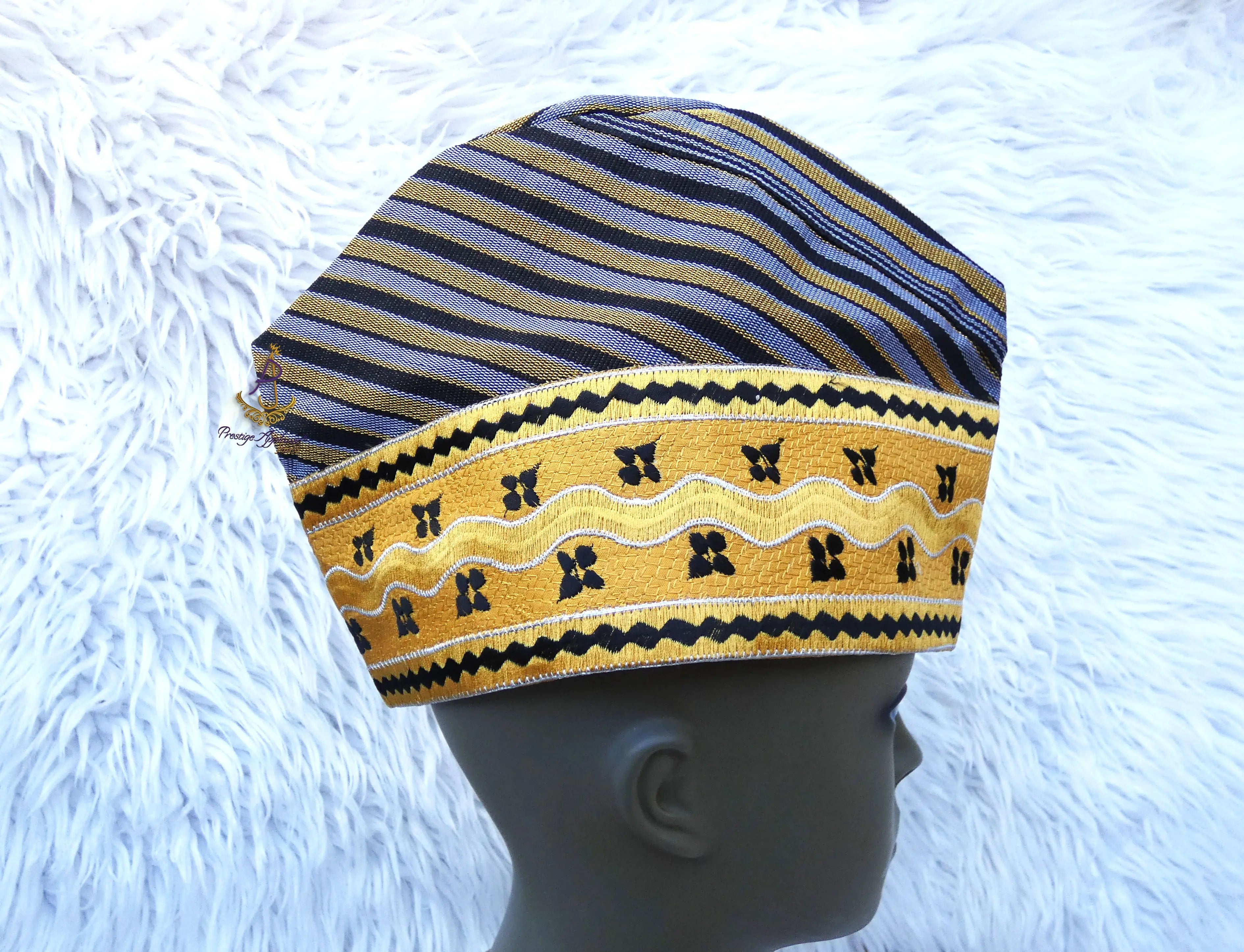 Gold 3 Tones Gold Black Grey Yoruba Fila Hat Royal Embroidery Designs ...