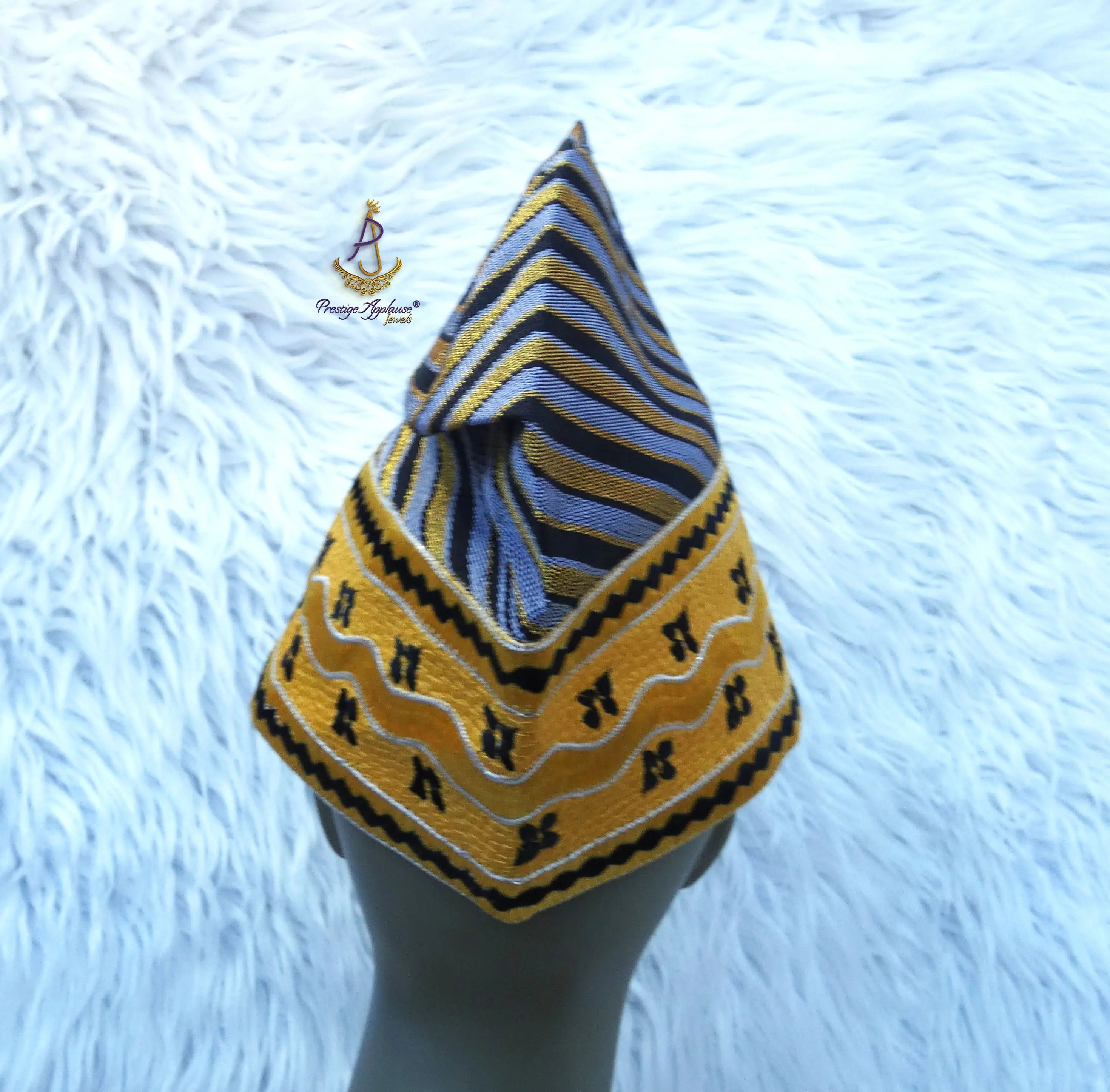 Gold 3 Tones Gold Black Grey Yoruba Fila Hat Royal Embroidery Designs ...