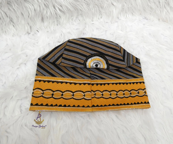 Gold 3 Tones Gold Black Grey Yoruba Fila Hat Royal Embroidery Designs ...
