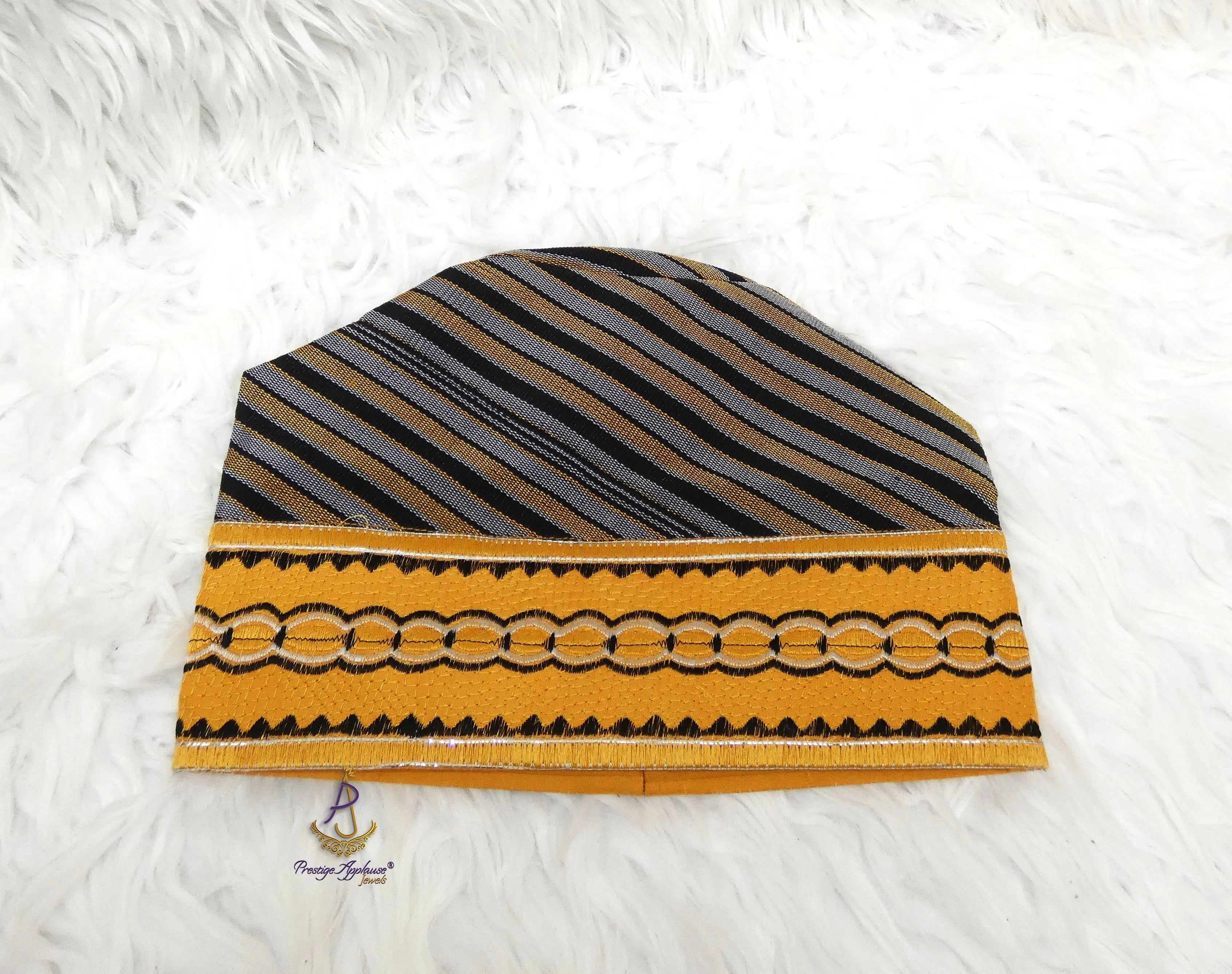 Gold 3 Tones Gold Black Grey Yoruba Fila Hat Royal Embroidery Designs ...