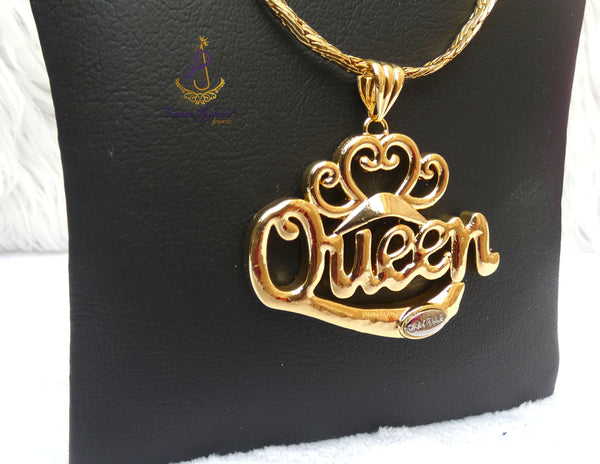 QUEEN Italian Gold Plated Crown Pendant Necklace Elegant Jewellery for ...