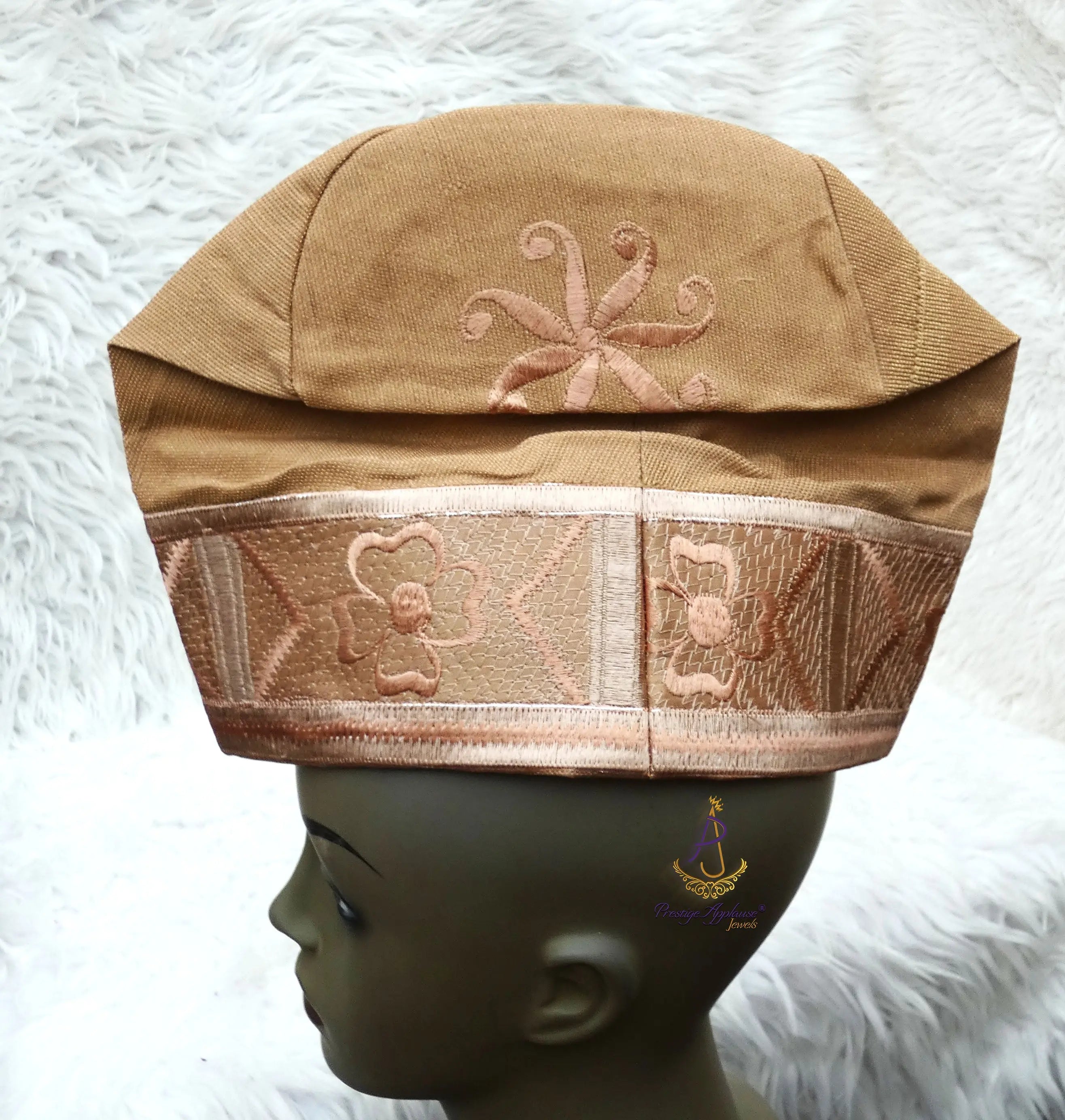 Peach with Champagne Gold Yoruba Fila Hat Royal Designs Aso Oke Groom ...