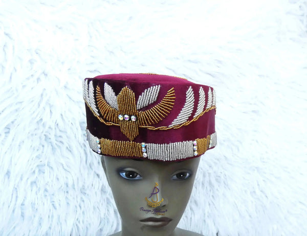 Igbo Chieftaincy Black Red Hat Beaded Ozo Cap Velvet Suede Igbo Cap ...