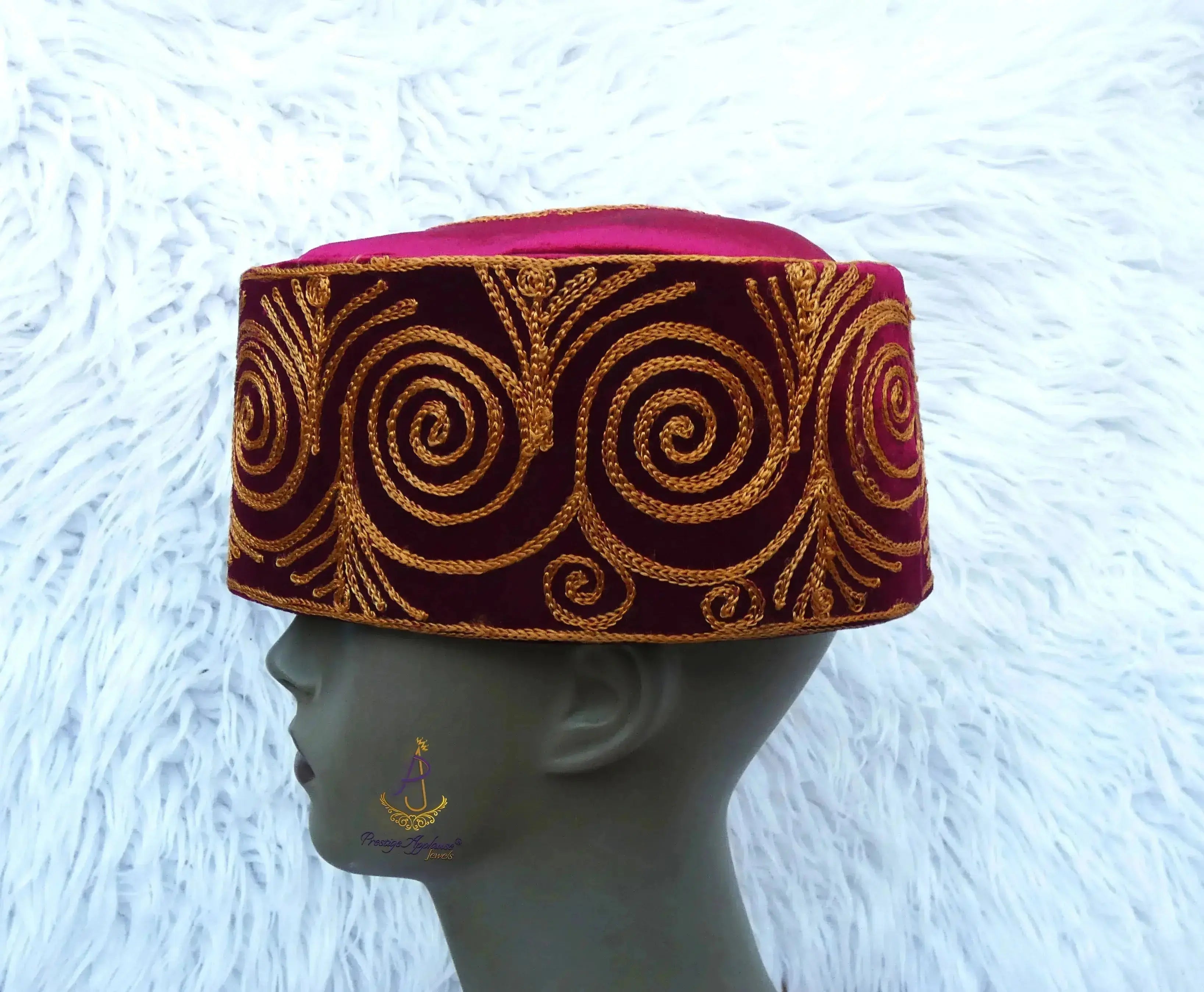 Igbo Chieftaincy Black Red Hat Beaded Ozo Cap Velvet Suede Igbo Cap ...