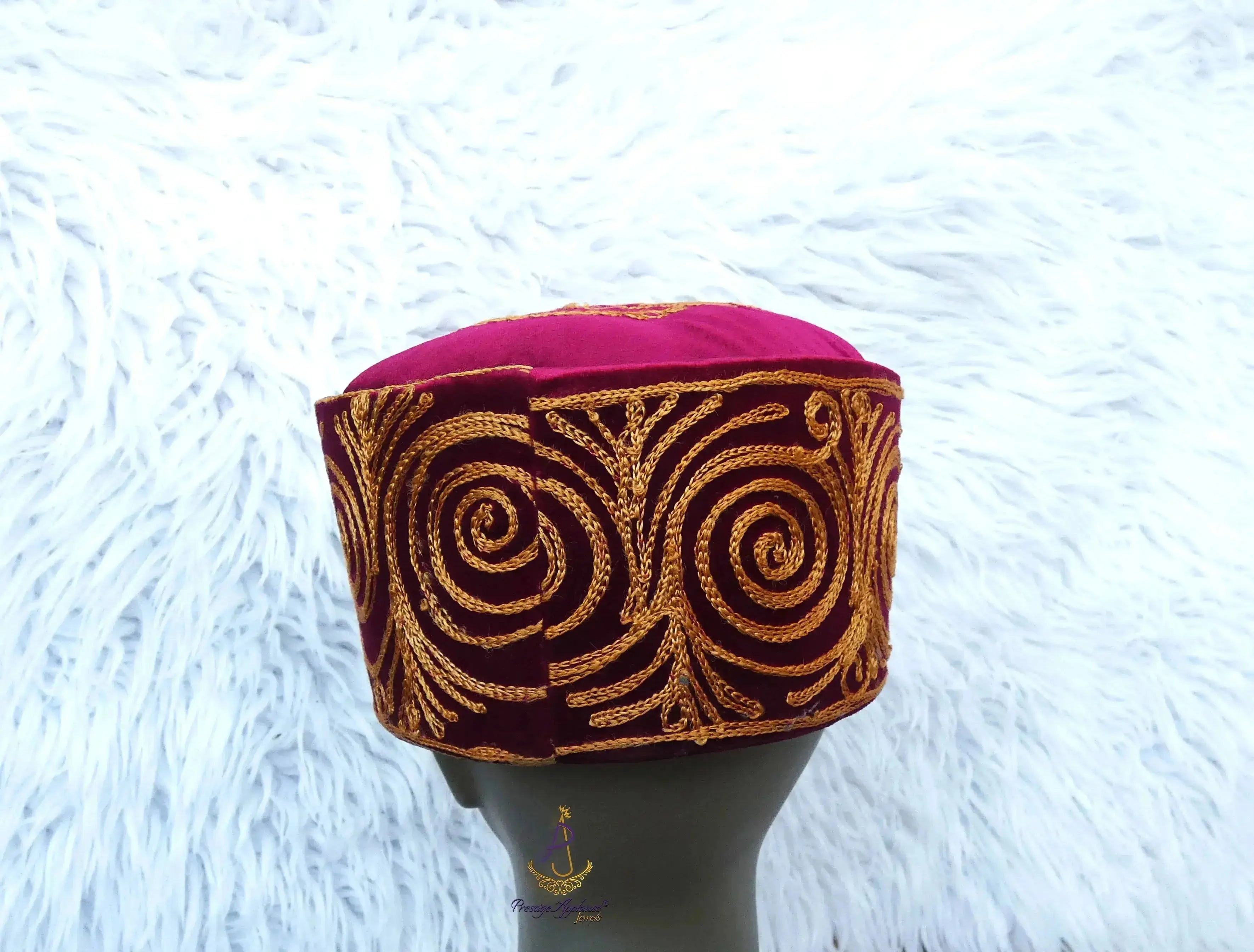 Igbo Chieftaincy Black Red Hat Beaded Ozo Cap Velvet Suede Igbo Cap ...
