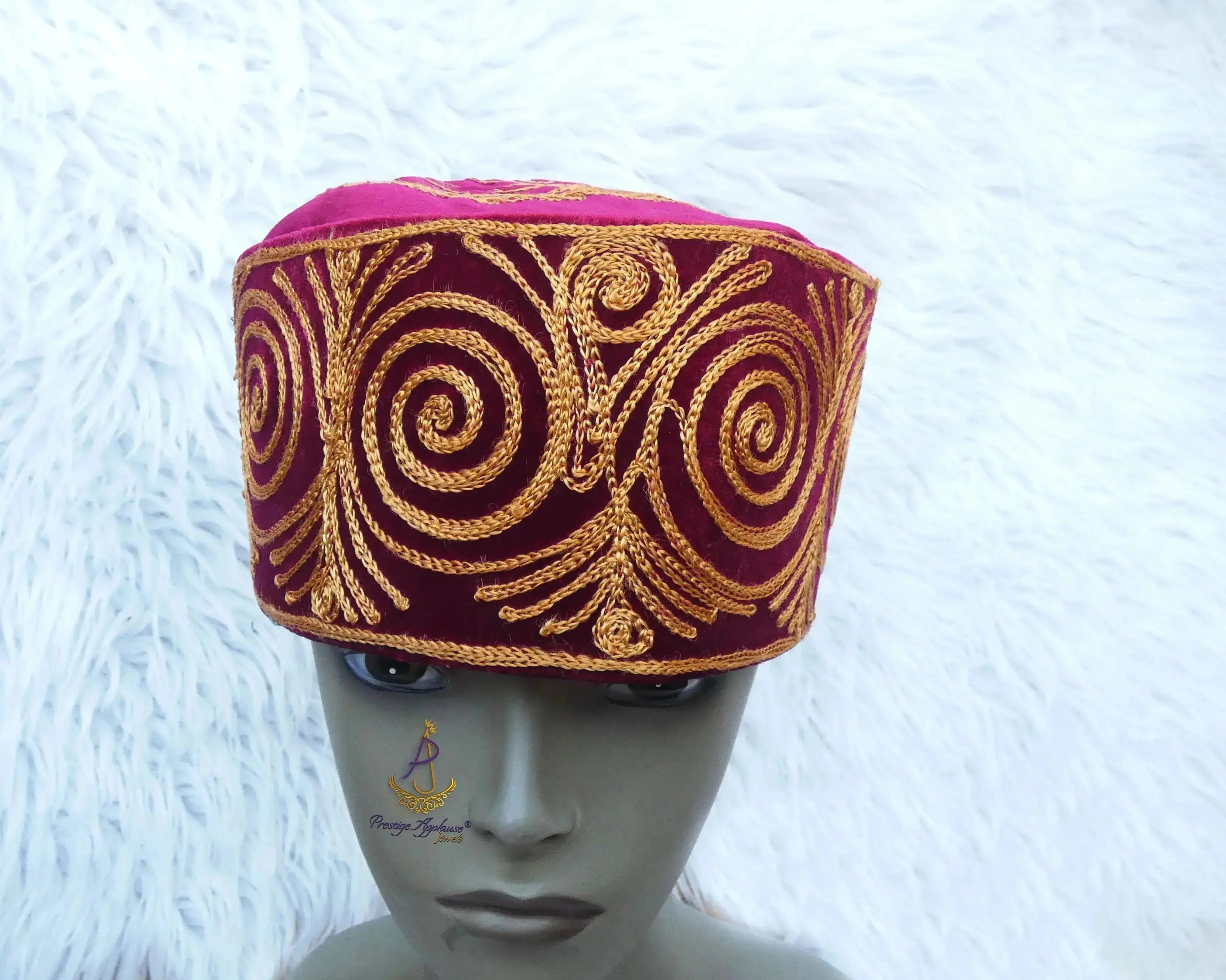 Igbo Chieftaincy Black Red Hat Beaded Ozo Cap Velvet Suede Igbo Cap ...