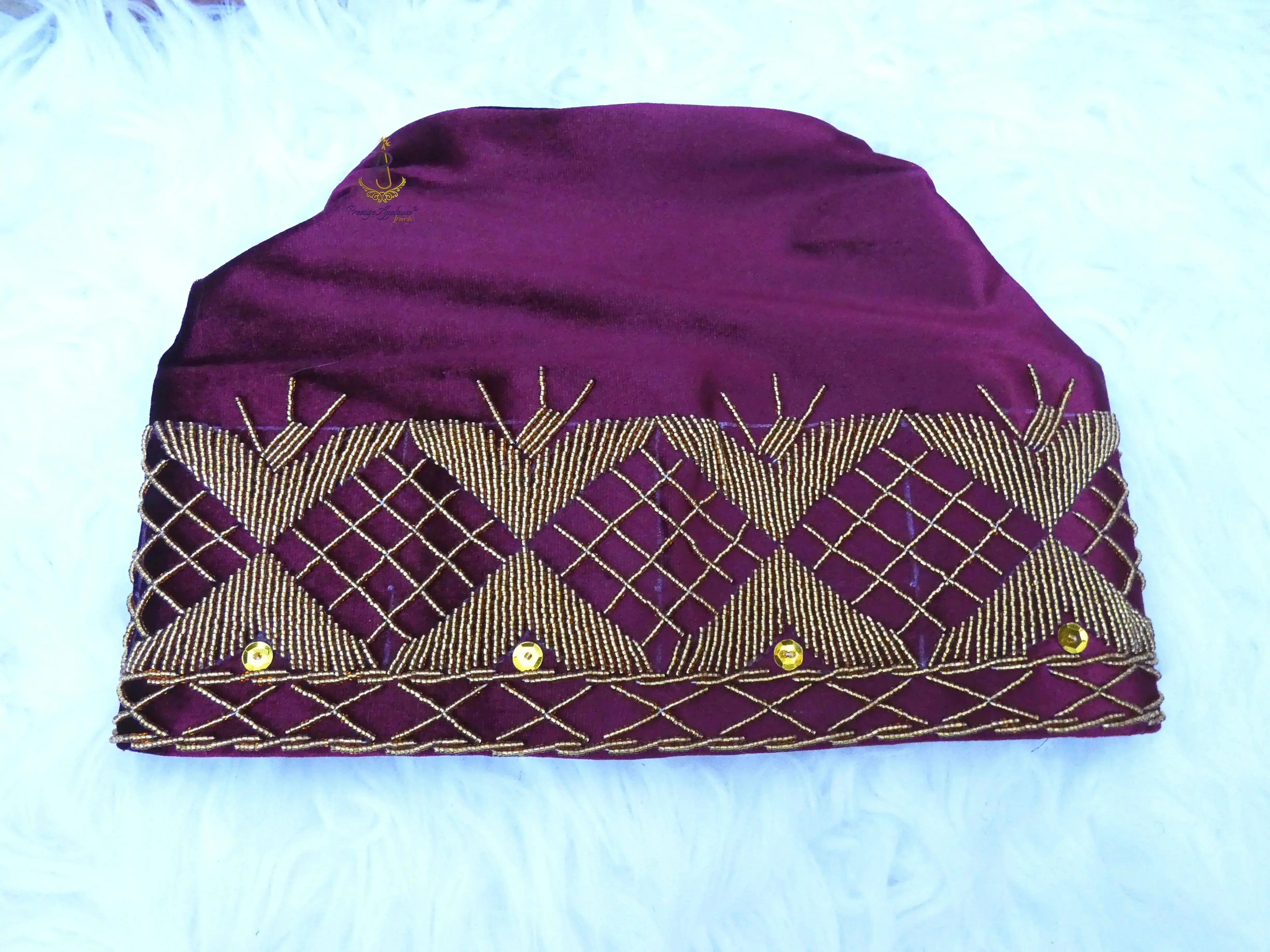 PrestigeApplause Igbo Chieftaincy Cap Black Red Hat Beaded Ozo Cap ...