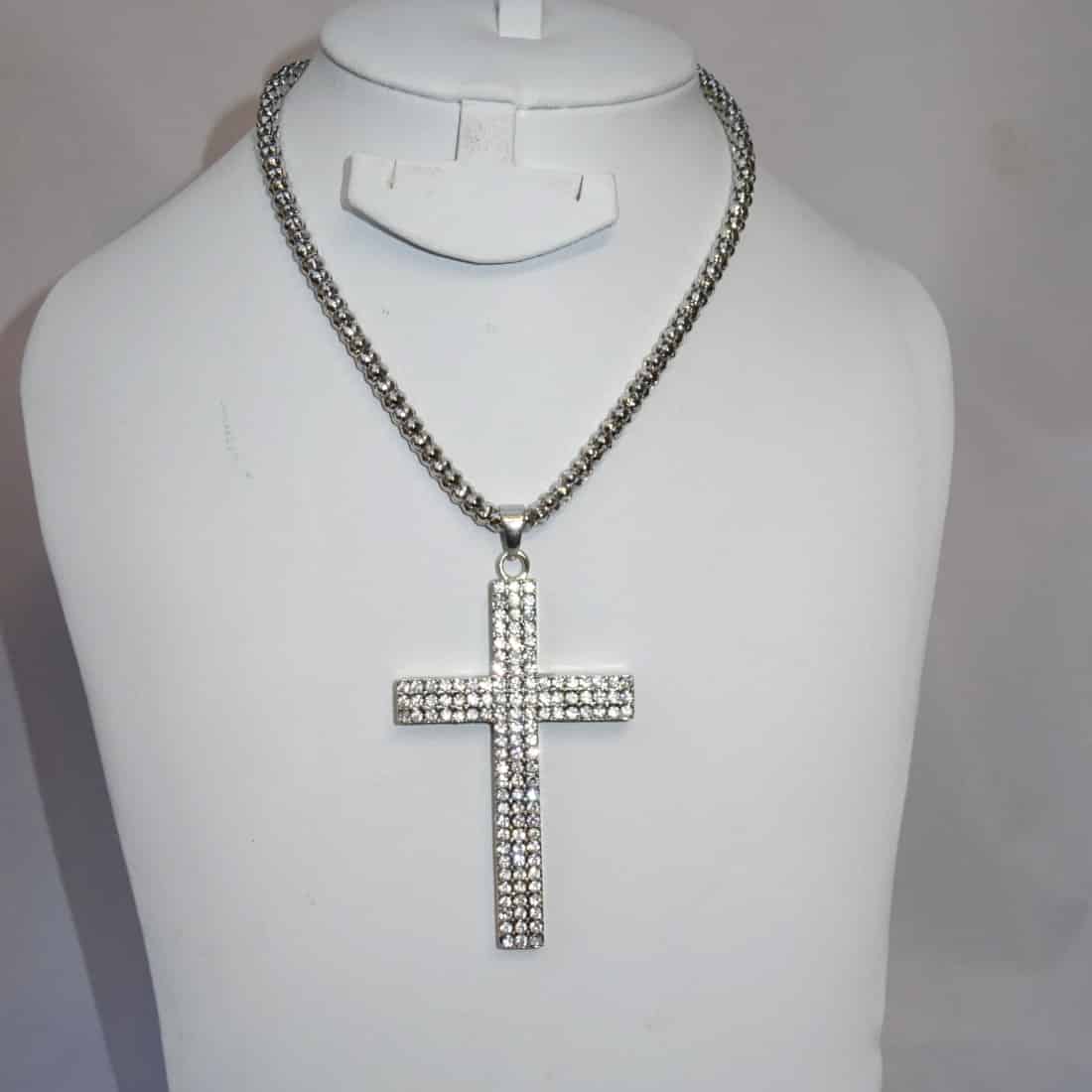 Crystal Cross Long Chain Silver Necklace – PrestigeApplause Jewels