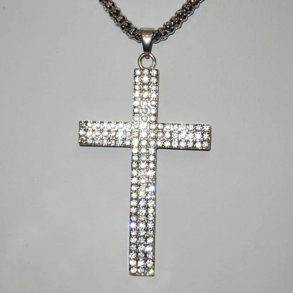 Crystal Cross Long Chain Silver Necklace – PrestigeApplause Jewels