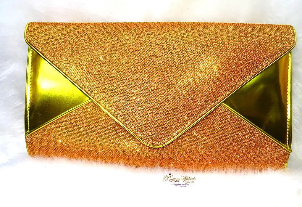 Gold/Yellow Glitter Clutch Evening Bags for Women Formal Bridal Wedding ...
