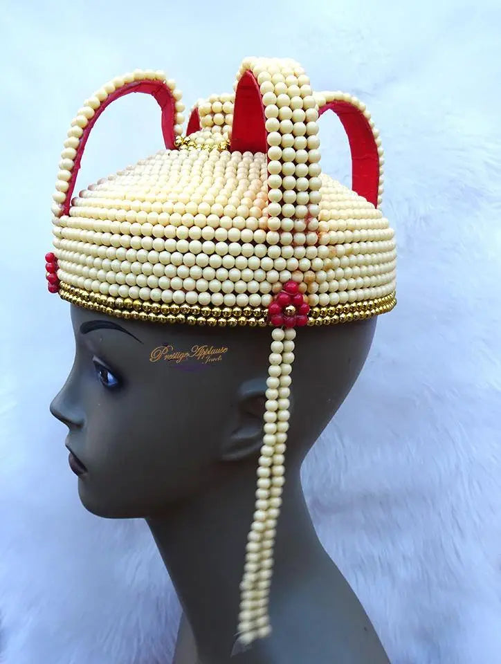 PrestigeApplause - Jewels UK Nigerian Edo Ibo Coral White Crown Cap ...