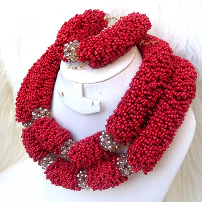 PrestigeApplause Elegant Dark Red Bridal African Nigerian Beads ...